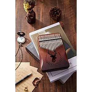 Vbh Kalimba 17 Keys Thumb Piano with Study Instruction and Tune Hammer, Portable Solid Mahogany Finger Piano, Gift for Kids Adult Beginners