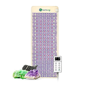 HealthyLine TAJ Far Infrared Heating Pad - Natural Crystal Gemstones Mat for Back Pain - Full Body Auto Shut Off - Rejuvenating Negative Ions and Photon Lights (1/2 Left)
