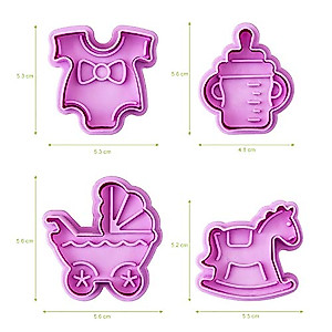 GWHOLE 4 Pack of Baby Cookie Stamper Cutters for New Born Baby Shower Birthday Party