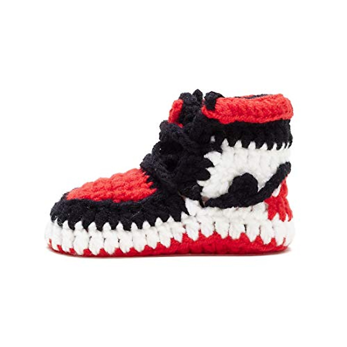 Itzzy Bitzzy Baby Sneakers - Crochet Shoes for Babies - Soft Booties for Boys and Girls - Soft Soled Non-Slip Slip On High Top Shoes - (IB-1s, Black and Red, 9cm for 0-3 Months Old)