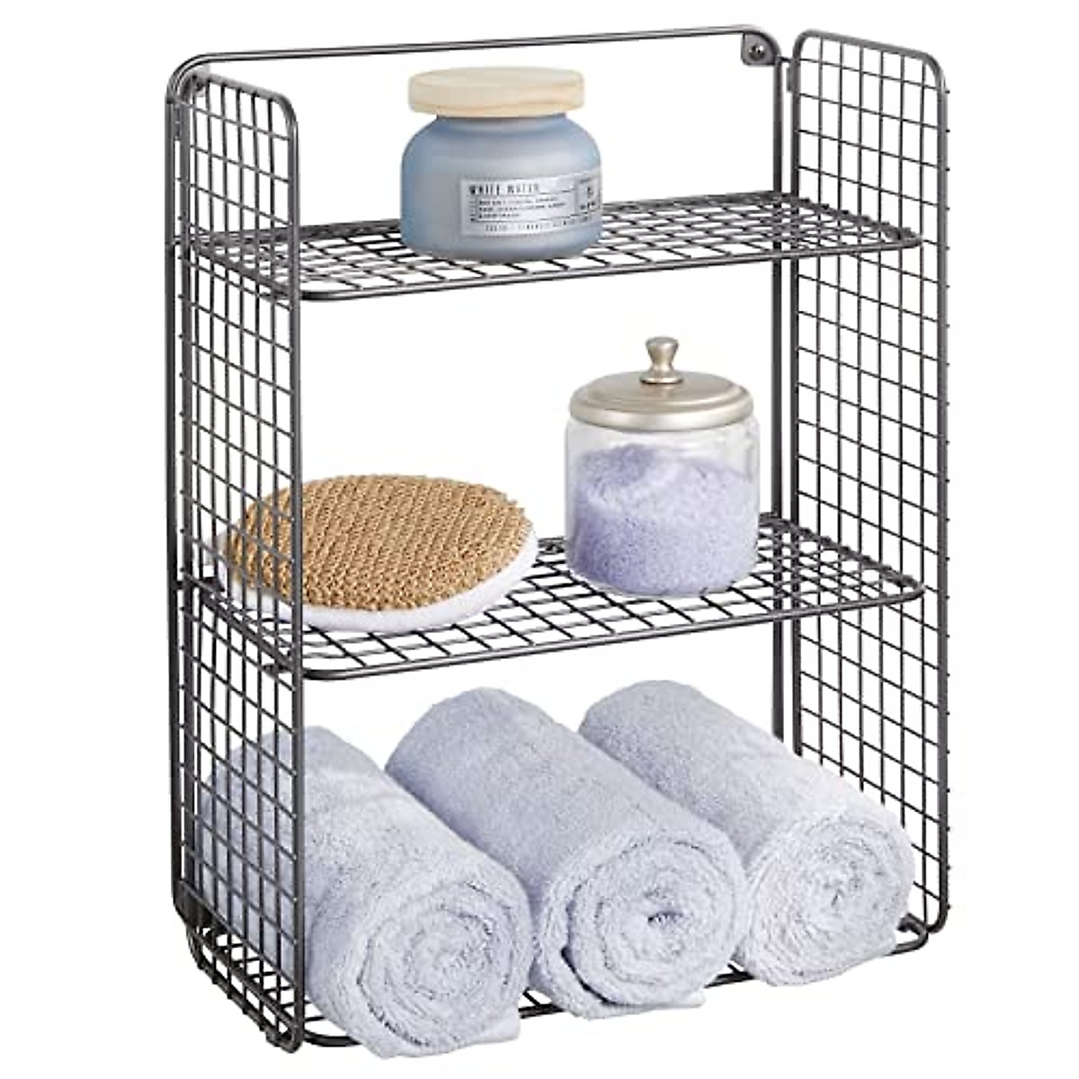 mDesign Metal Wire 3-Tier Hanging Shelf for Bathroom Storage - Wall Mounted Decorative Shelves - Floating Metal Bathroom Shelf Basket - Bathroom Wall Shelving - Concerto Collection - Graphite Gray
