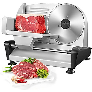 HOUSNAT Meat Slicer for Home Use, Electric Deli Food Slicer Machine with Two 7.5'' Blade and 0-15 mm Adjustable Thickness for Meat, Cheese, Bread, Include Food Pusher, 150W