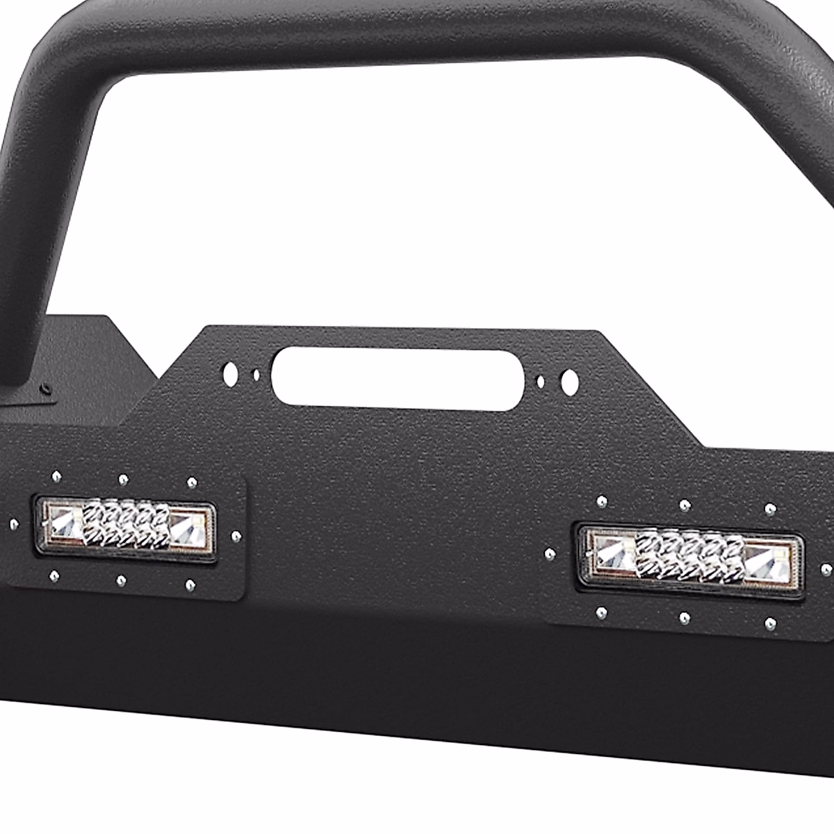 EYOUHZ Front & Rear Bumper with Spare Tire Carrier Compatible with 2007-2018 Jeep Wrangler JK JKU Unlimited w/Winch Plate, Paintable Armor, License Plate Bracket, Hitch Receiver, LED Lights & D-rings