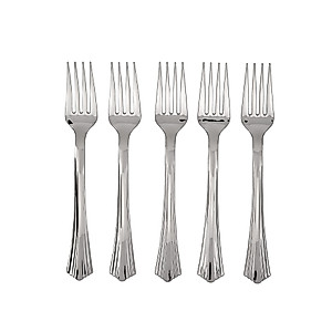 WNA Reflections Heavyweight Plastic Utensils, Fork, Silver, 80/box