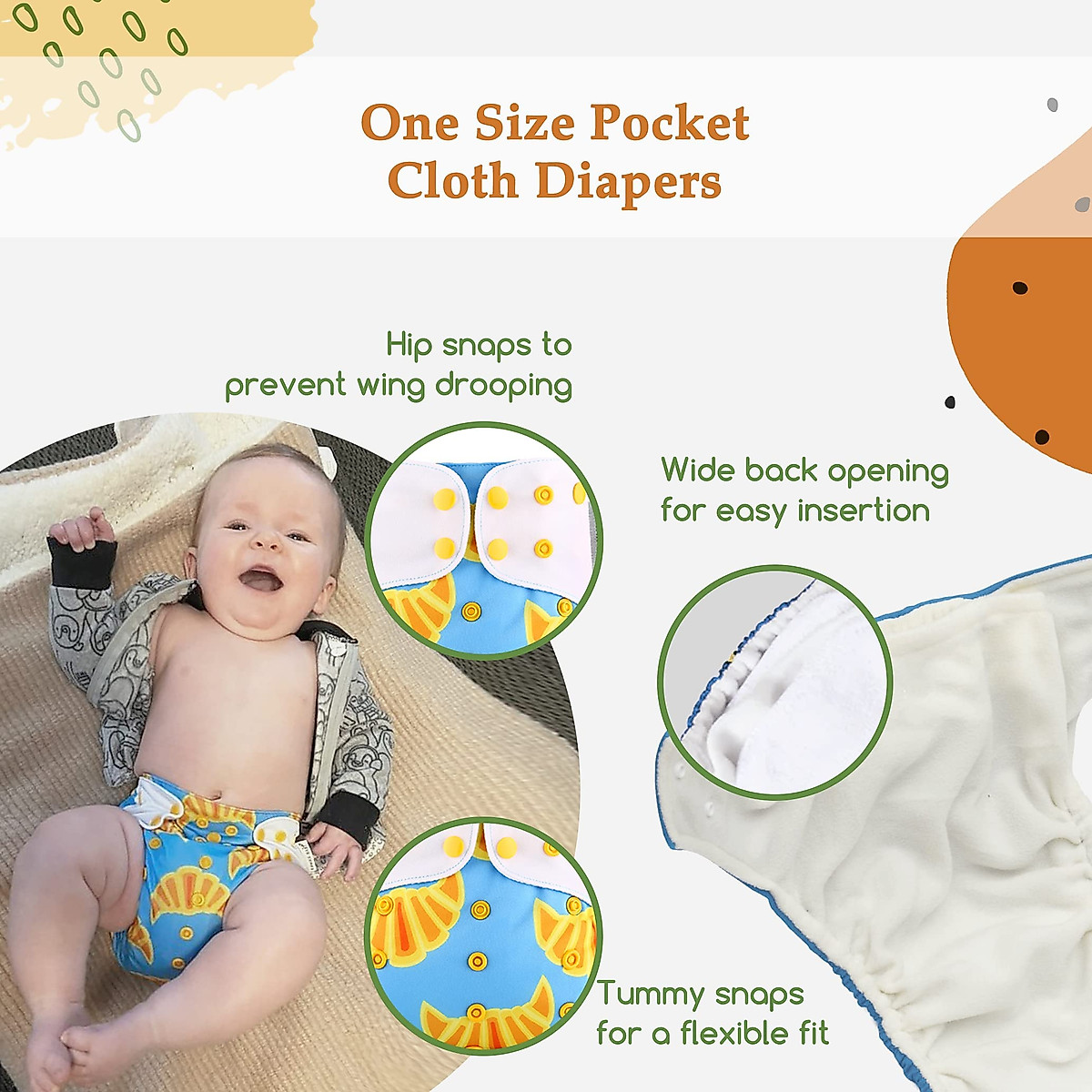 KaWaii Baby One Size Printed Snap Cloth Diaper, Leakproof Washable Reusable Newborn to Toddler Unisex Pack of 20