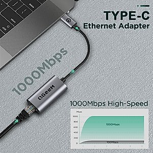 USB C to Ethernet Adapter, QGeeM Gigabit Ethernet to USB Type C, Thunderbolt 3/4 to RJ45 LAN Network Adapter Compatible for iPhone 15 Pro/max, MacBook Pro/Air, iPad Pro, Dell XPS etc
