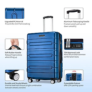 Fochier 3 Piece Expandable Luggage Set with TSA Lock, Hard Shell Rolling Suitcase Set with 4 Spinner Wheels for Women Man, 20 24 28 Inch