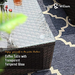 Sophia & William Patio Outdoor Furniture Wicker Sectional Sofa Set All-Weather Low Back Patio Conversation Set W/Tea Table and Washable Couch Cushions (6 Piece-Navy Blue)