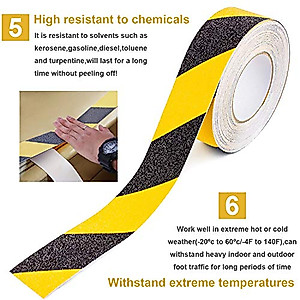 RELIANCER Anti Slip Safety Grip Tape 2inx60ft Non Skid Tread Safety Tape with High Traction Grit Yellow & Black Marking Self-Adhesive Tape Hazard Caution Warning Tape for Stairs Steps Deck