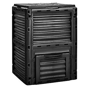 Happygrill Outdoor Compost Bin, Composting Box w/Top Flip Latch-on Lid,80 Gallons Composter for Kitchen Waste & Garden Scraps, Compost Barrel for Fast Creation of Fertile Soil (Black+Green)