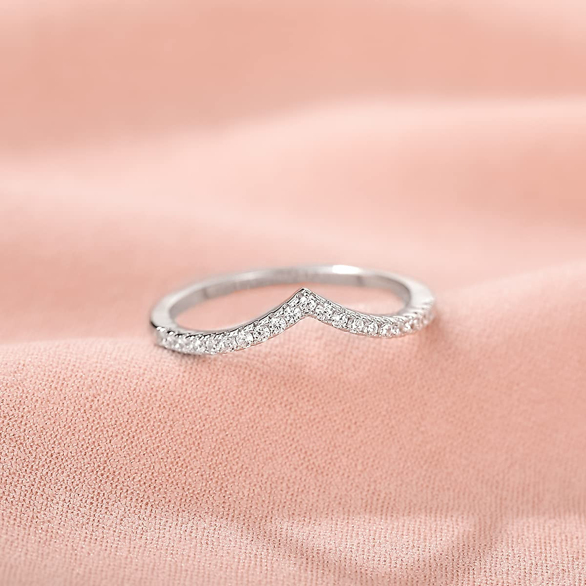 Arvaleff 925 Sterling Silver Rings for Women Wedding Band V Shaped Cubic Zirconia Engagement Eternity Ring Thin Stackable Comfort Fit Size 6