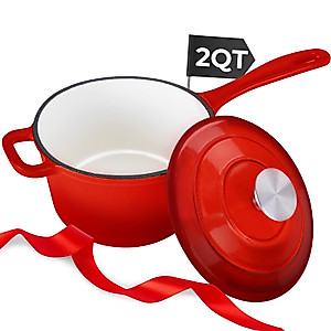 Healthy Choices Red Enameled Saucepan with Lid, 2 Qt,Mini Sauce Pan Pot, Single Serving of Pasta Sauce & Gravy, Perfect for Home Kitchen Restaurant Cooking, Easy to Clean, Suitable for All Cooktops