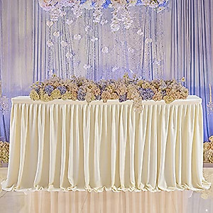 Leegleri 6 ft Ivory White Polyester Pleated Table Skirt for Rectangle Table,Ruffle Tutu Table Cloth for Baby Shower Wedding,Birthday Party,Gender Reveal,Dessert Cake Tables