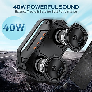 BUGANI Bluetooth Speakers, 40W Deep Bass Portable Loud Bluetooth Speaker, 24H Playtime, IPX6 Waterproof Outdoor Speaker with Handle, TWS Pairing Built-in Mic Supports TF Card, AUX for Home, Outdoor