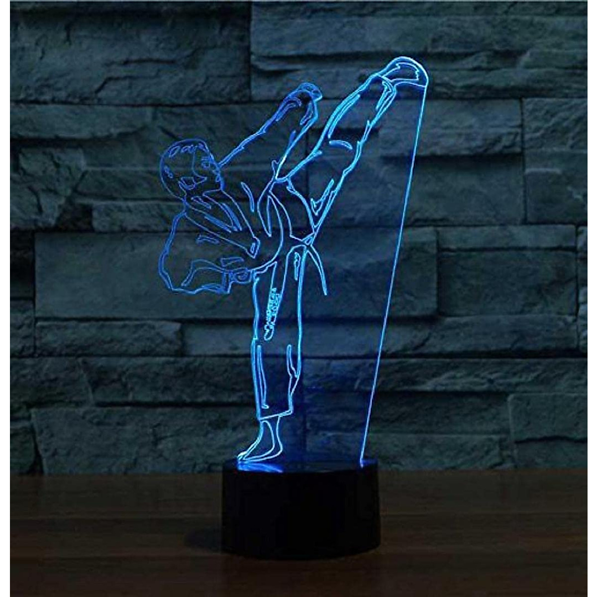 3D Gradient Karate Taekwondo Night Light Remote Control Touch Switch 16 Color Change LED Table Desk Lamp Acrylic Flat ABS Base USB Charger Home Decoration Toy Birthday Xmas Kid Children Gift