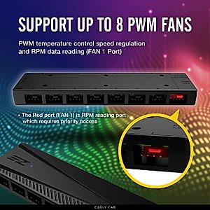 EZDIY-FAB ARGB PWM Fan Hub for PC Case Fan, 8 PWM Ports+8 ARGB Ports, 12V RGB/ 5V ARGB Motherboard Sync, PWM Functional Fan Adapter, Two Lighting Systems, Easy Cable Management.