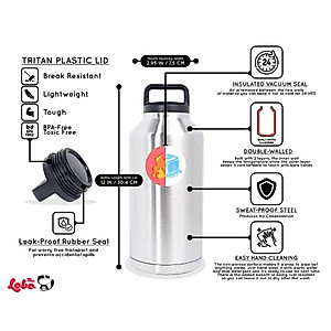 64 OZ Tritan BPA-Free Lid Stainless-Steel Insulated Metal Water Bottle Thermos | 24 HR Temperature Retention Hot And Cold | Portable For Outdoor Travel | Leakproof Coffee Carafe Container | The Lobo