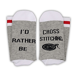 G2TUP 2 Pairs I’d Rather Be Cross Stitching Socks Cross-Stitch Lover Gift Cross-Stitch Project Bag Sewing Lover Socks Needle Worker Gift (I’d Rather Be Cross Stitching)