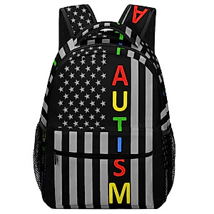 Autism Awareness Puzzle USA Flag Laptop Backpack Fashion Shoulder Bag Travel Daypack Bookbags for Men Women