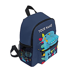 ODAWA Custom Backpack for Boys, Personalized Backpack with Name/Text, Customization Cute Dinosaur Blue Preschool Backpack Kindergarten