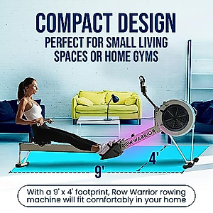 Row Warrior Air Rowing Machine | Foldable Gym-Quality Rower Machine for Home Gym | 10- Damper Levels Cardio for Full-Body Workout | for Home Use with LED-Monitor