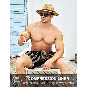 Partrest American Flag Skull Men's Swim Trunks with Compression Liner - 7 Inch American Flag Board Shorts for Beach