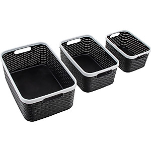 Advantus 39220 Open Lid Storage Bin, Black/White, 3/Pack