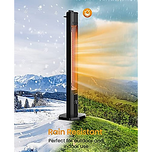 Outdoor Electric Patio Heater, Haimmy 42in Infrared Heater with Remote, 9 Heat Levels, 9H Timers, 1500W Instant Heating, Safety Lock, Tip-Over & Overheat Protection, IPX5 Waterproof Tower Space Heater