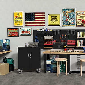 Aobabo 35.4'' Tall Metal Storage Cabinet with Wheels,Lockable Rolling Storage Cabinet for Garage,Office,Home,Steel Tool Chest Cabinet with 2 Shelves,Black