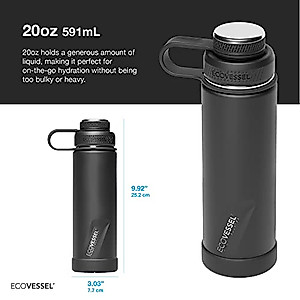 EcoVessel Stainless Steel Water Bottle with Insulated Dual Lid, Insulated Water Bottle with Strainer and Silicone Bottle Bumper, Coffee Mug – 20oz (Northern Lights)