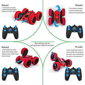 Hamdol Remote Control Car Double Sided 360°Rotating 4WD RC Cars with Headlights 2.4GHz Electric Race Stunt Toy Car Rechargeable Toy Cars for 6-12 Year Old Boys Girls BirthdayGift (Red)