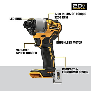 DEWALT 20V MAX* 1/4 in. Brushless Cordless Impact Driver (Tool Only) (DCF840B)