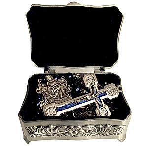 elegantmedical Stations of the Cross Prayer Rosary Real Black Pearl Beads Necklace Catholic Gifts Box