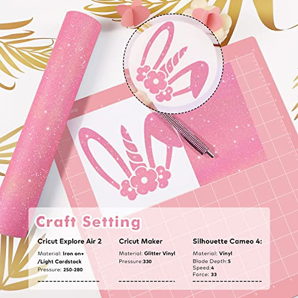 Gatichetta Glitter Self Adhesive Vinyl 12" x 6ft Craft Permanent Sparkle Shimmer Vinyl Roll for Indoor & Outdoor Decal, Signs, Stickers, Compatible with Most Craft Cutters，Pink