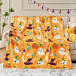 UOMNY Halloween Blanket for Kids,Ghost Throw Blanket for Kids,Wizard Hat Halloween Blanket for Couch and Bed, for Kids 50x60 inch