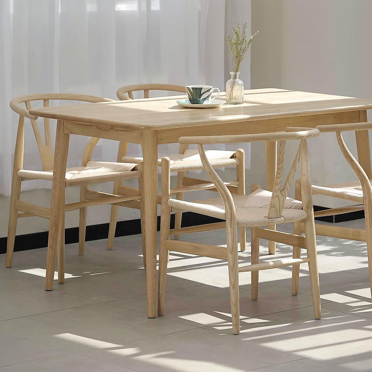 VODUR Wishbone Chair Natural Solid Wood Dining Chair/Hans Wegner Y Chair Rattan and Wood Accent Armrest Chairs - Ash Wood Chairs Set of 2 (Ash Wood + Natural)