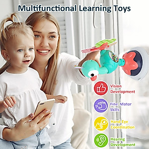 BABYFUNY 2 in 1 Baby Rattles Toys High Chair Toys with Suction Cups - Suction Toys for Baby Table Tray Bath Travel Toys, Shake Grab Spin Turn Baby Toys 6 to 12 Months as Baby Birthday Gift