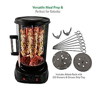 NutriChef Countertop Vertical Rotating Oven - Rotisserie Shawarma Machine, Kebob Machine, Stain Resistant & Energy Efficient W/ Heat Resistant Door, Includes Kebob Rack with 7 Skewers (PKRTVG34)