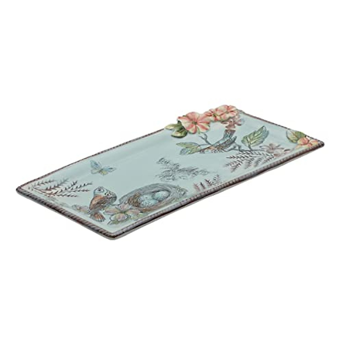 Fitz and Floyd English Garden Elongated Serving Tray, 13.25 Inch, Blue