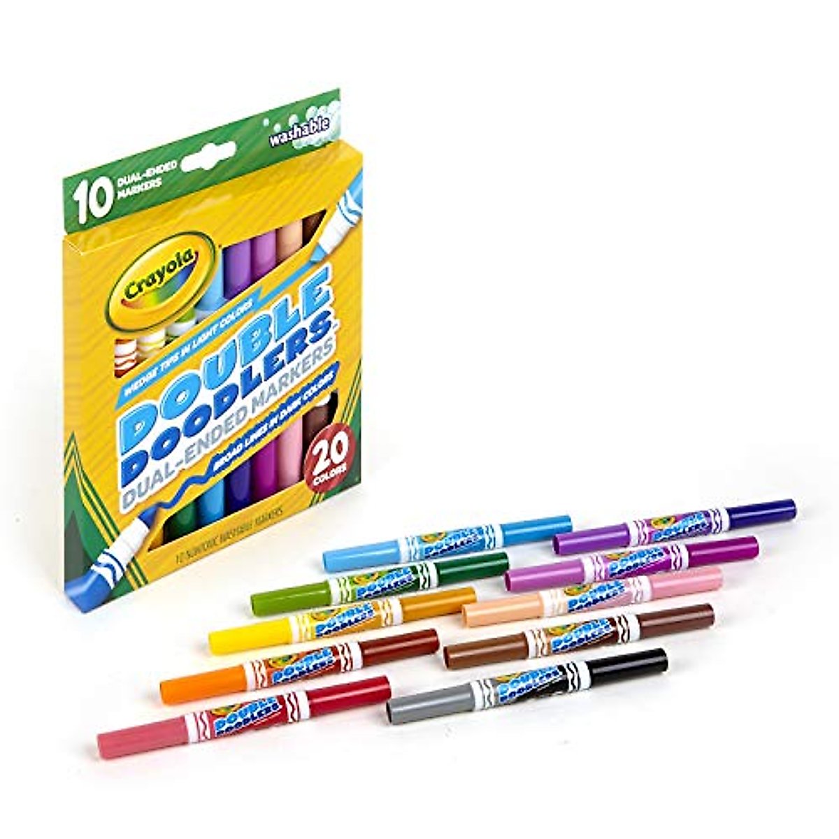 Crayola Dual-Tip Washable Markers, Broad Line & Chisel Tip, 10 Count