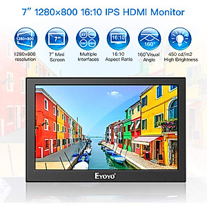Eyoyo 7 Inch Small Monitor, Mini Hdmi Monitor IPS Display Screen Support HDMI VGA AV BNC Inputs, Secondary Monitor for PC/Computer/Raspi/Laptop/Security Camera/CCTV/PS4