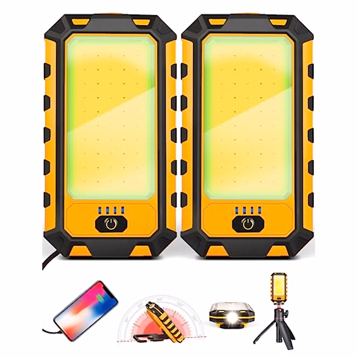 LED Rechargeable Magnetic Work Light 40W 1500Lumens, Hanging Hook 4 Lighting Modes, Job Site Lighting for Car Repairing, Camping, Hunting, and Hurricane (2, Orange)