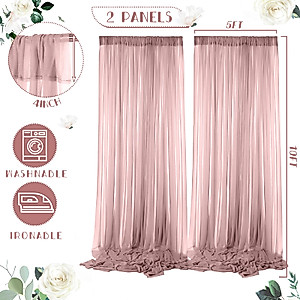 BBTO 2 Panels Dusty Rose Backdrop Curtains for Parties Wedding Pink Backdrop Curtains Polyester Wrinkle Free Window Curtains for Ceremony Party Birthday Bridal Shower Graduation Decorations 5ft x 10ft