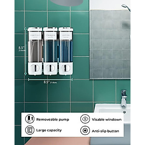 3 in 1 Shampoo and Conditioner Dispenser wall, Shower Dispenser 3 Chamber No Drill, White Bathroom Soap Dispenser and Labels