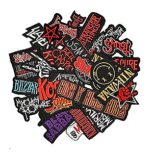NINENINE 25Pcs Mixed Patches Lot Band Rock Patches Iron On Stripes for Clothing Embroidery Badges Clothes Stickers Jacket Applique Punk Music