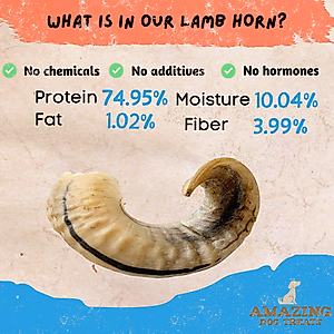 Amazing Dog Treats - Lamb Horn (5 Count) Lamb Horn Antler Dog Chews - Horn Bones for Dogs - Long Lasting Horn Dog Chews