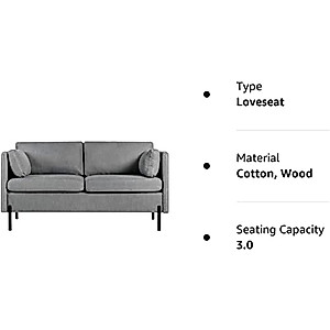 LINLUX 55''W Upholstered Modern Loveseat Sofa Couch for Living Room, Fabric Small Love Seat w/ 2 Pillows and Iron Legs, 2 Seat Small Couches for Small Spaces, Bedroom, Apartment, Office, Grey