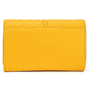 Olivia Miller Women's Fashion Asher Faux PU Leather Quilted Textured w Tassel n Front Flap, Yellow Crossbody Bag Everyday Small Evening Casual Work Purse Handbag