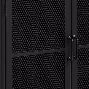 Benjara BM302490 34 in. Wood Grain Bar Cabinet on Wheels with Wire Mesh Doors Black & Brown