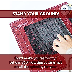 Madam Sew Self Healing Cutting Mat, 12x12 Rotating Cutting Mat for Quilting, Sewing and Crafts Features 360 Degree Rotation, Lockable Non-Slip Base and Accurate Grid and Bias Lines for Precise Cuts